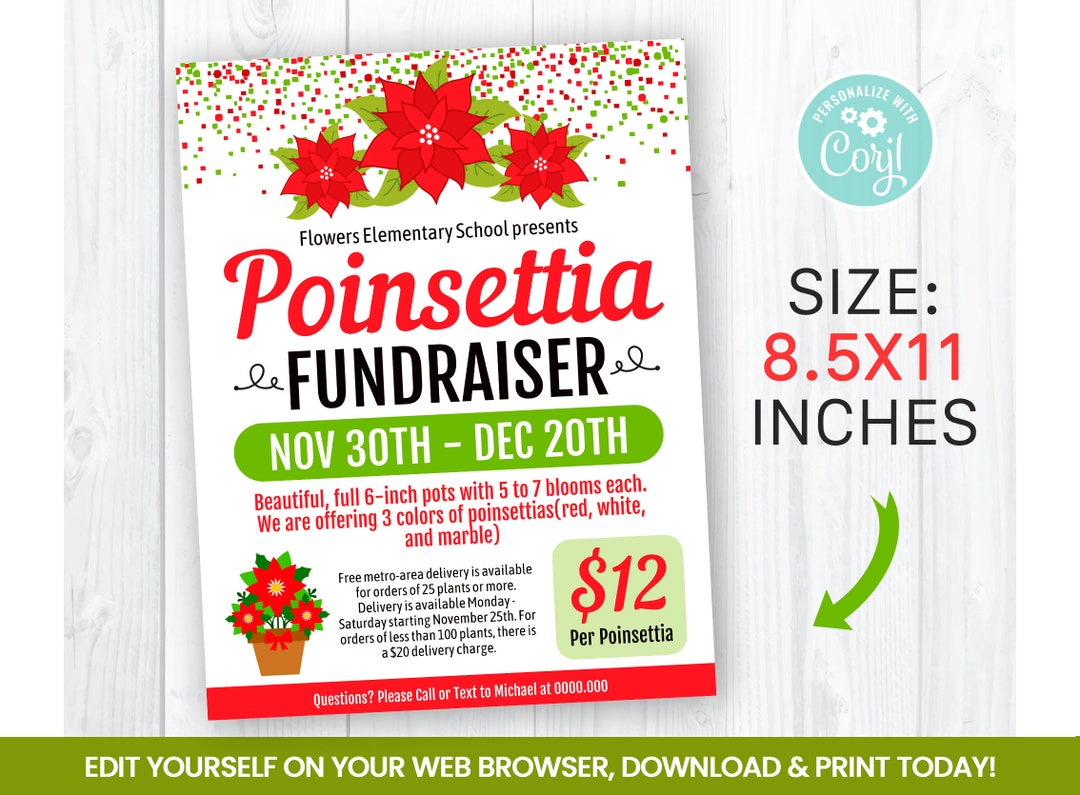 EDITABLE Christmas Poinsettia Sale Flyer Template, Charity Non Profit ...