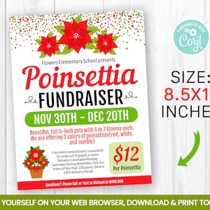 EDITABLE Christmas Poinsettia Sale Flyer Template, Charity Non Profit ...