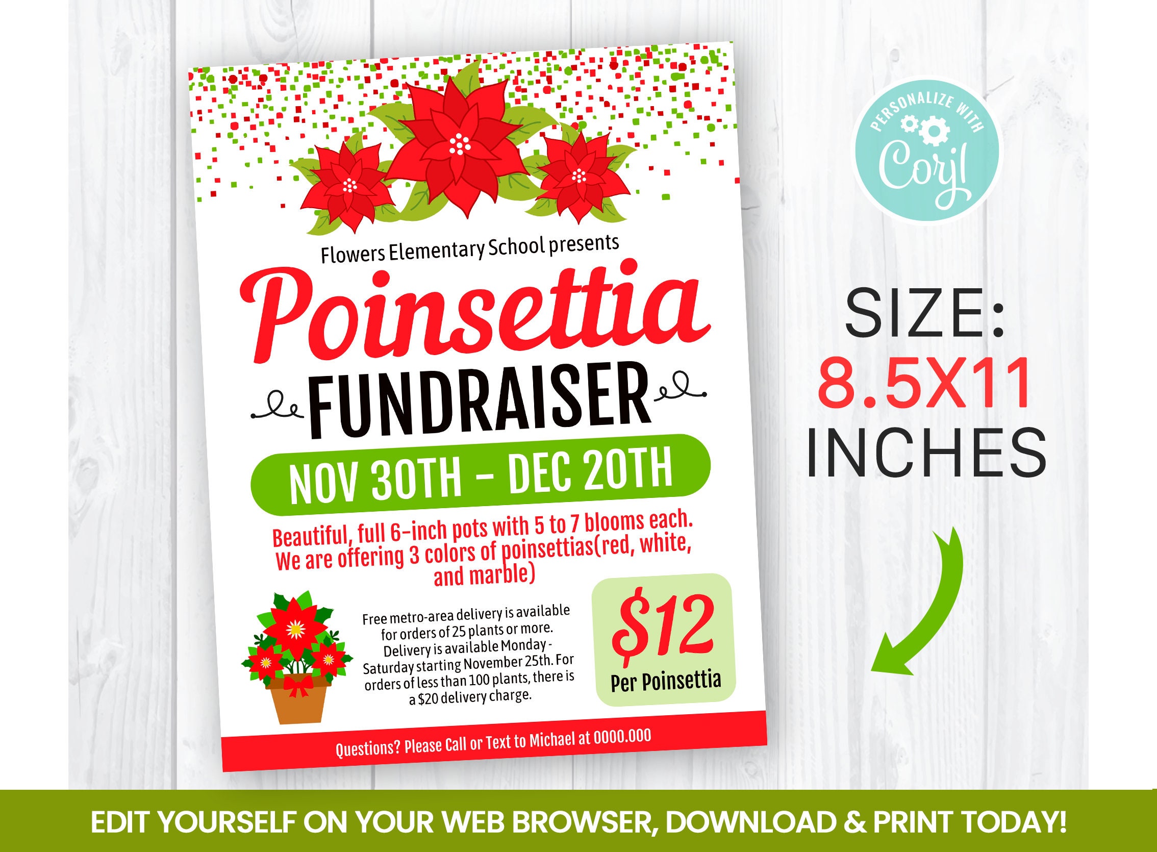 EDITABLE Christmas Poinsettia Sale Flyer Template Charity Non - Etsy