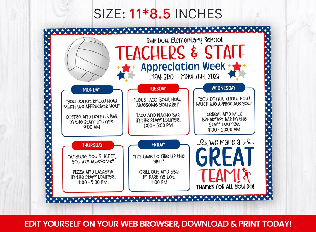 EDITABLE Volleyball Teacher Staff Appreciation Flyer, Sports Itinerary ...