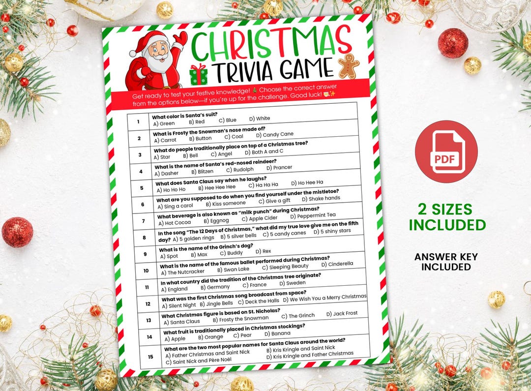 Festive Christmas Trivia Printable Game for Family and Parties INSTANT ...