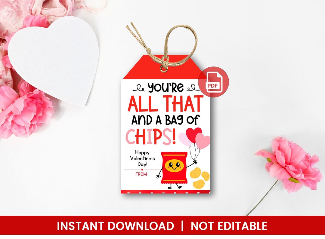 Valentine's Day Gift Tags Potato Chips Ideas Printable PDF Instant ...