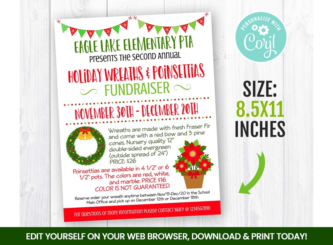 EDITABLE Christmas Poinsettia and Wreath Sale Flyer Template, Charity ...