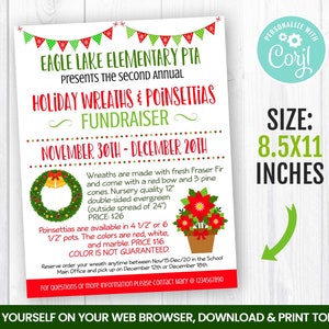 EDITABLE Christmas Poinsettia and Wreath Sale Flyer Template, Charity ...