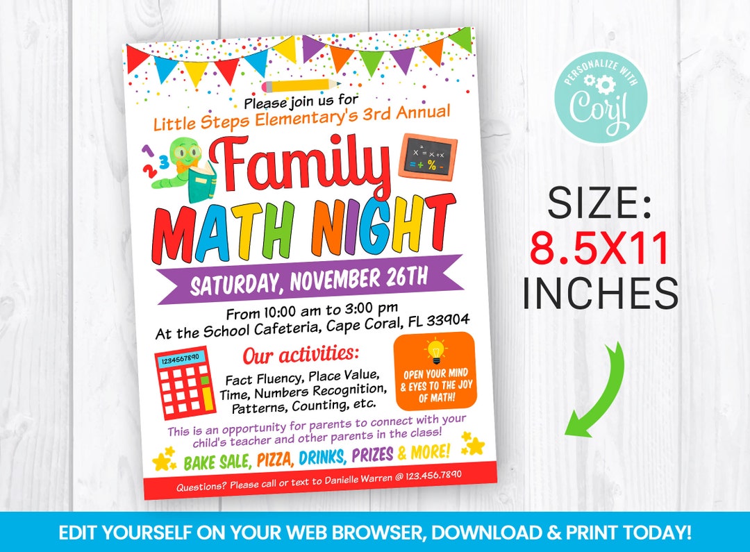 EDITABLE Family Math Night Fundraiser Flyer Template, Charity Non ...