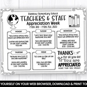 EDITABLE Teacher & Staff Appreciation Week Itinerary, Doodle World ...