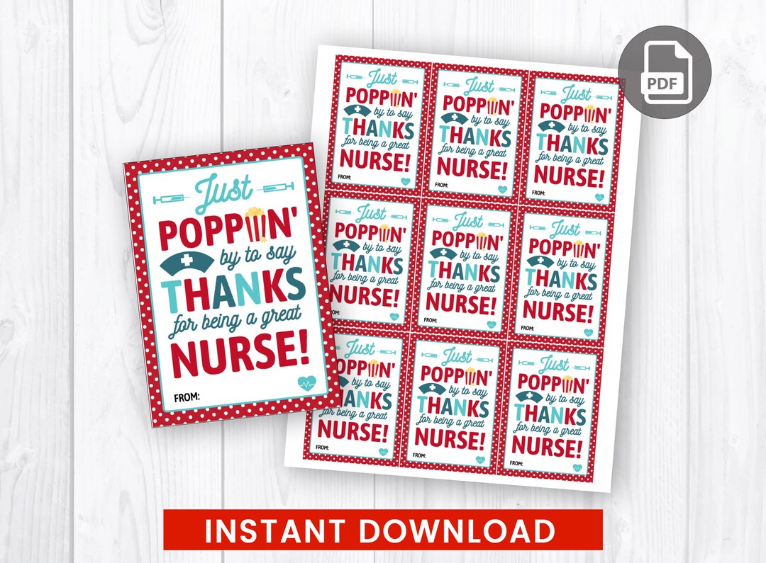 Nurse Appreciation Popcorn Gift Tag, National Nurses Week Treat Tags ...