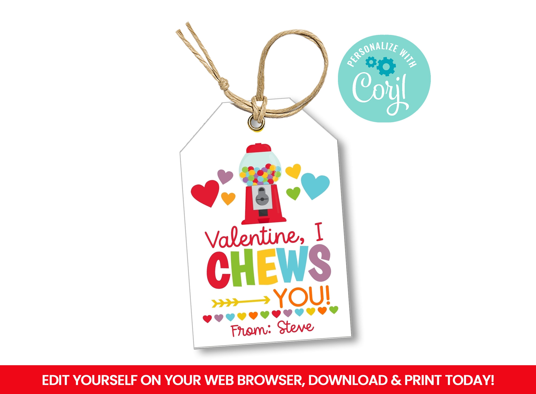 EDITABLE I Chews You Gift Tags Bubble Gum Machine Treat Tags - Etsy