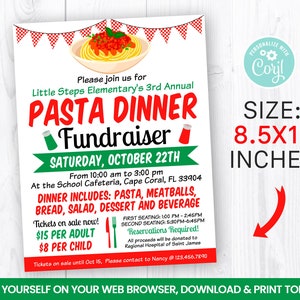 EDITABLE Pasta Dinner Fundraiser Flyer Template, Charity Non Profit ...