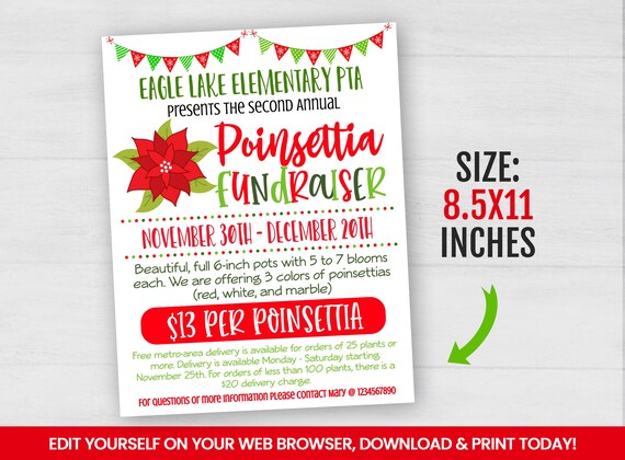 EDITABLE Christmas Poinsettia Sale Flyer Template, Charity Non Profit ...