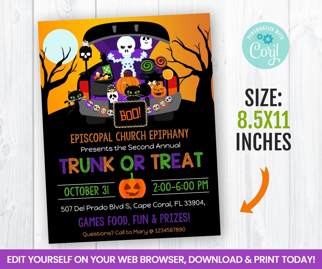 EDITABLE Halloween Trunk or Treat Flyer Template, 8.5x11 Inches ...