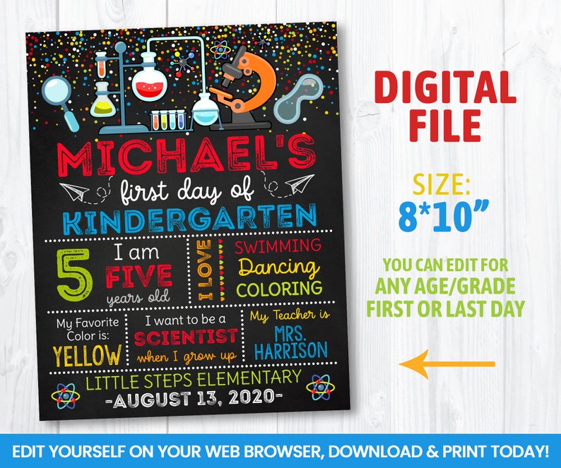 EDITABLE Scientist 1st Day of School Chalkboard Sign Science - Etsy