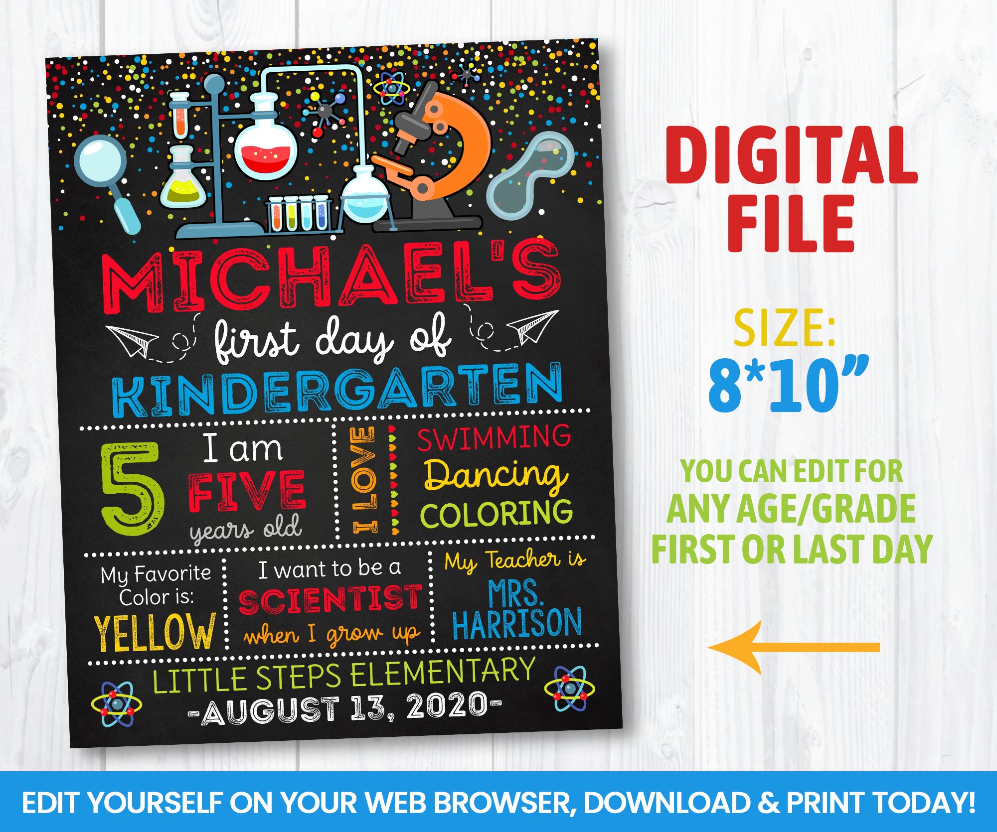 EDITABLE Scientist 1st Day of School Chalkboard Sign Science - Etsy