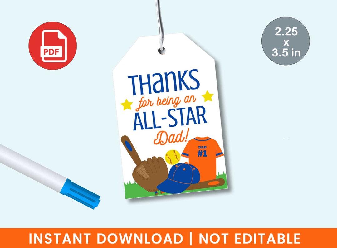 Printable Softball Father's Day Gift Tags, Sports Inspired Dad ...