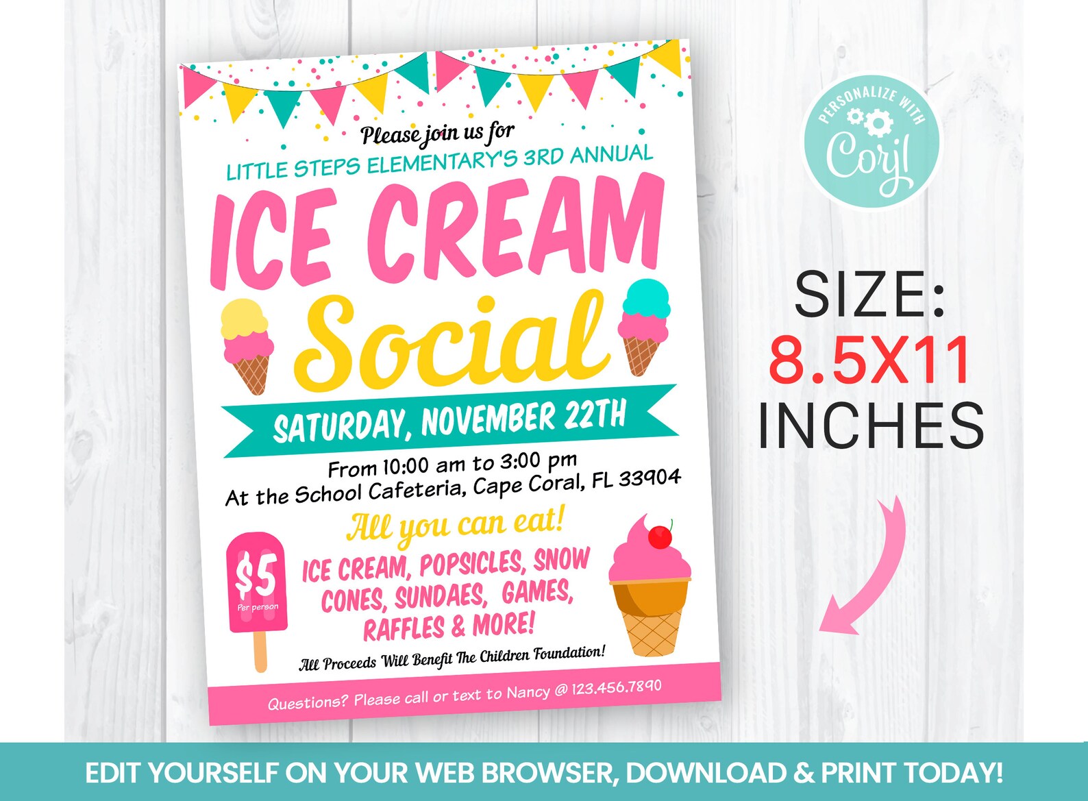 EDITABLE Ice Cream Social Fundraiser Flyer Template Charity - Etsy