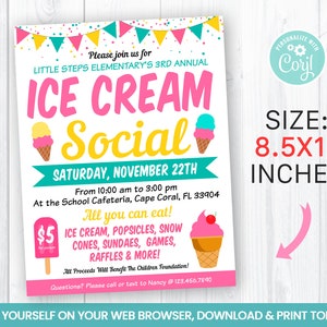 EDITABLE Ice Cream Social Fundraiser Flyer Template, Charity Non Profit ...