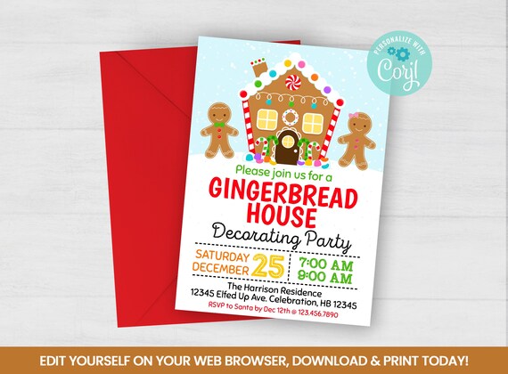 Editable Gingerbread House Decorating Party Invitation, Kids Holiday ...