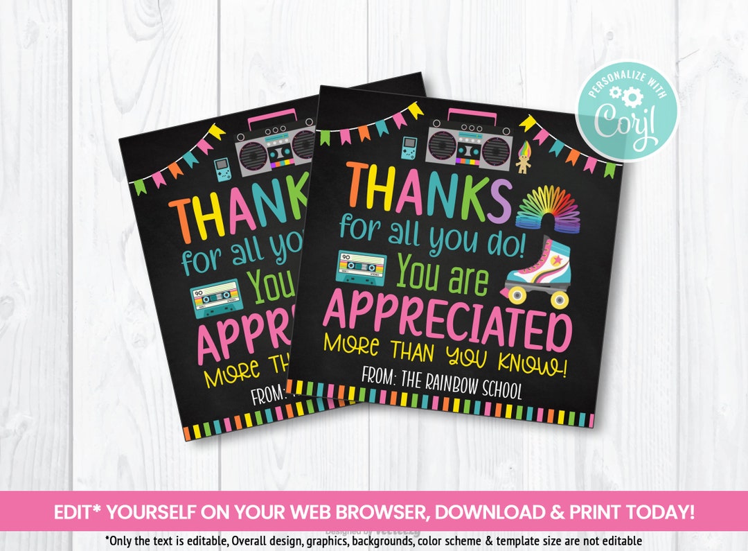 EDITABLE Retro 90s Themed Teacher Appreciation Week Gift Tag, Educators ...