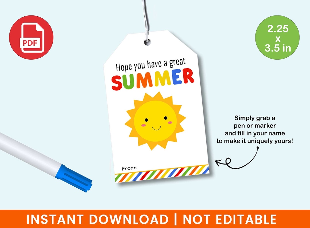 Have a Great Summer Printable Gift Tags, Summer Break Gift Tags, Sun ...