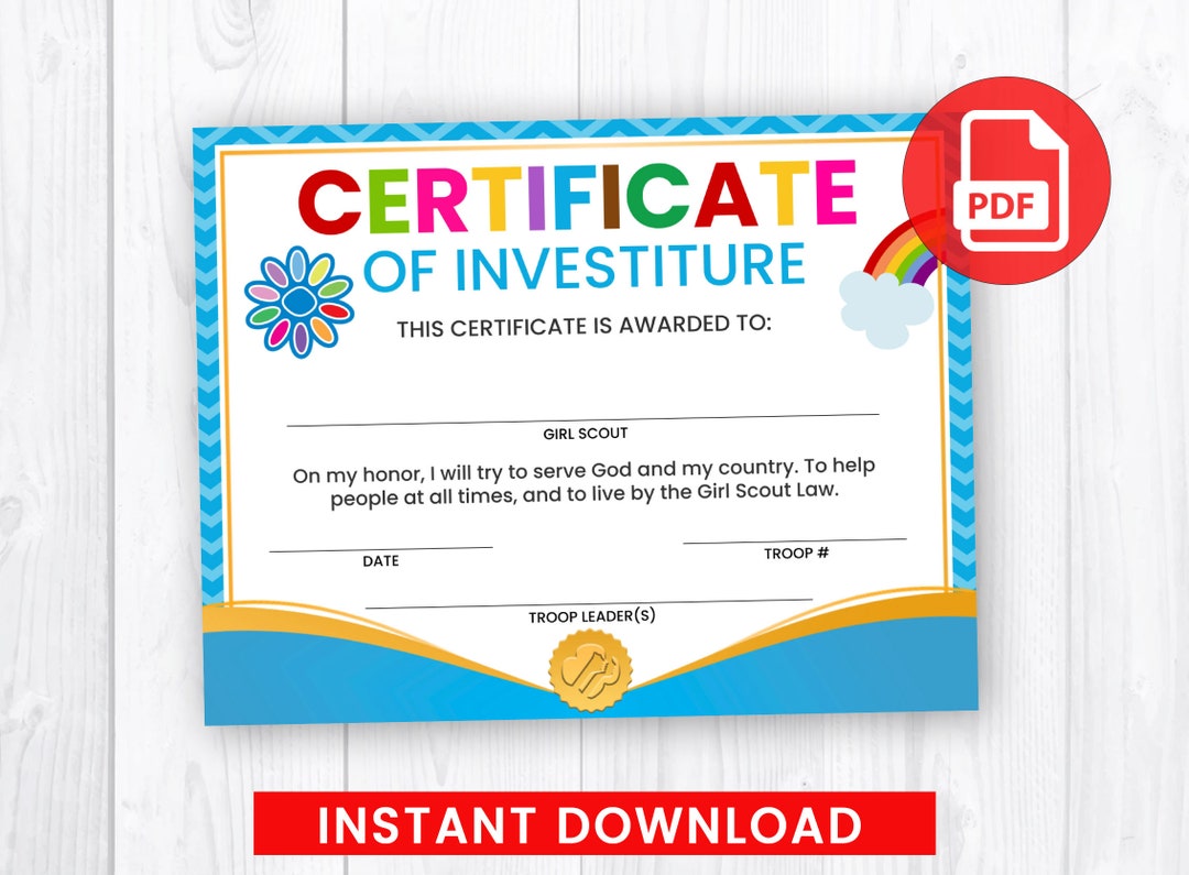 Girl Scout Investiture Certificate Daisy Ceremony Diploma - Etsy