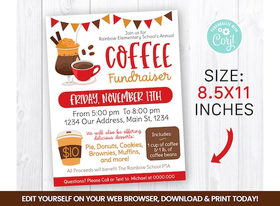 EDITABLE Coffee Fundraiser Flyer Template Charity Non Profit - Etsy