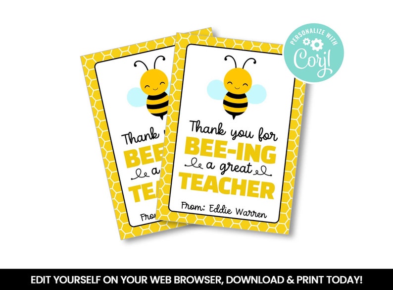 EDITABLE Teacher Appreciation Gift Tag Boss Worker Staff | Etsy