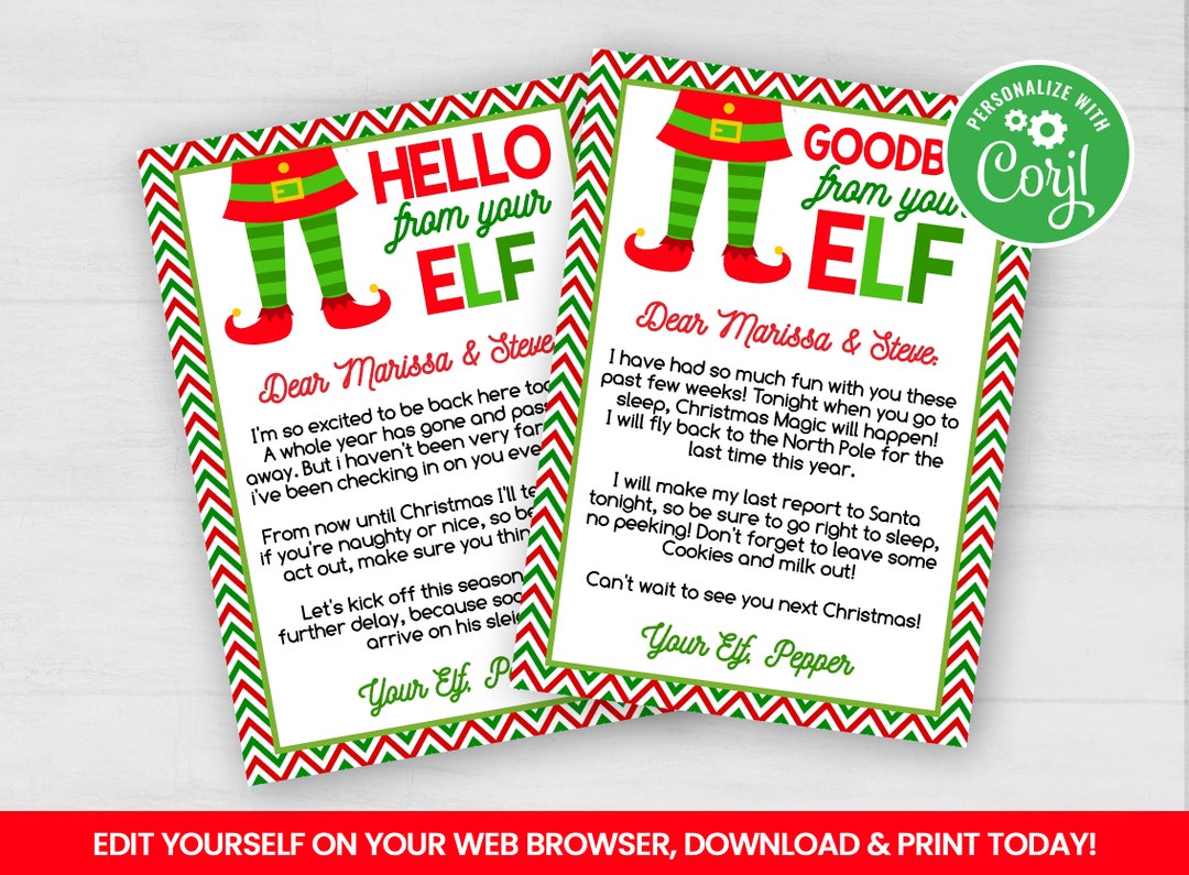 Editable Hello From the Elf Letter Goodbye From the Elf Self - Etsy