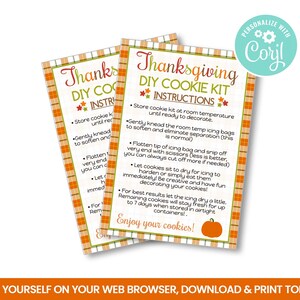 Editable Thanksgiving DIY Cookie Kit Instructions Cookie - Etsy