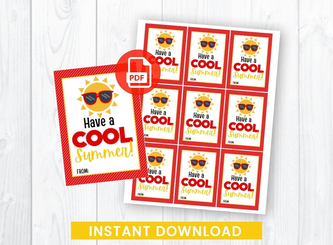 Have a Cool Summer Printable Gift Tags, Sun With Sunglasses Tag Design ...