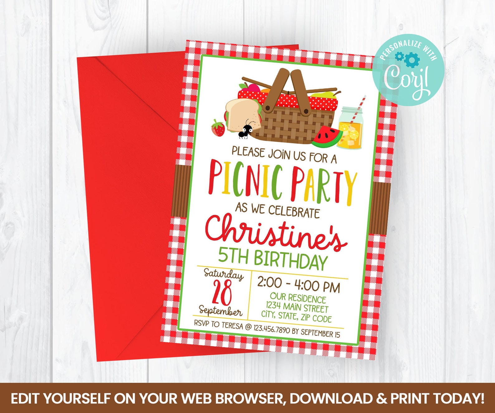 Editable Picnic Invitation Self Editing Invite INSTANT | Etsy