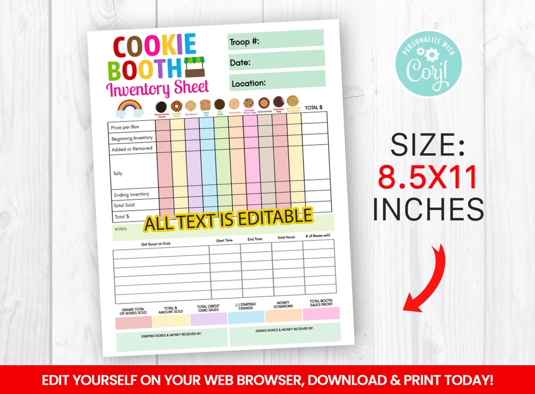 Editable Girl Scout Booth Tally Sheet, Inventory Sales Tracker Self ...