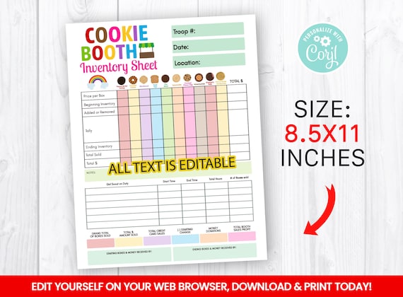 Editable Girl Scout Booth Tally Sheet, Inventory Sales Tracker Self ...