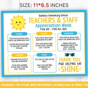 EDITABLE Sun Teacher & Staff Appreciation Flyer, Sunglasses Itinerary ...
