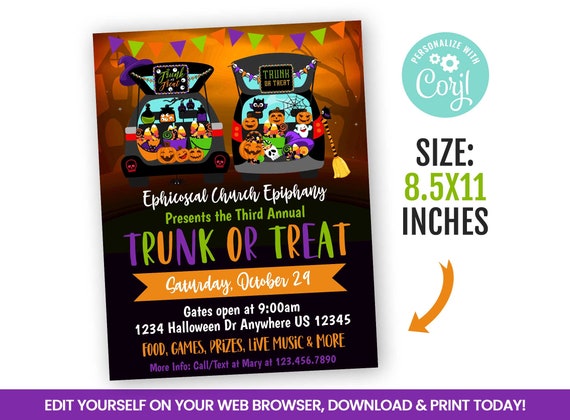 EDITABLE Halloween Trunk or Treat Flyer Template, 8.5x11 Inches ...