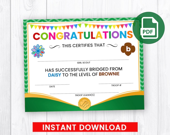 Girl Scout Bridging Certificate, Daisy to Brownie Ceremony PDF Instant ...