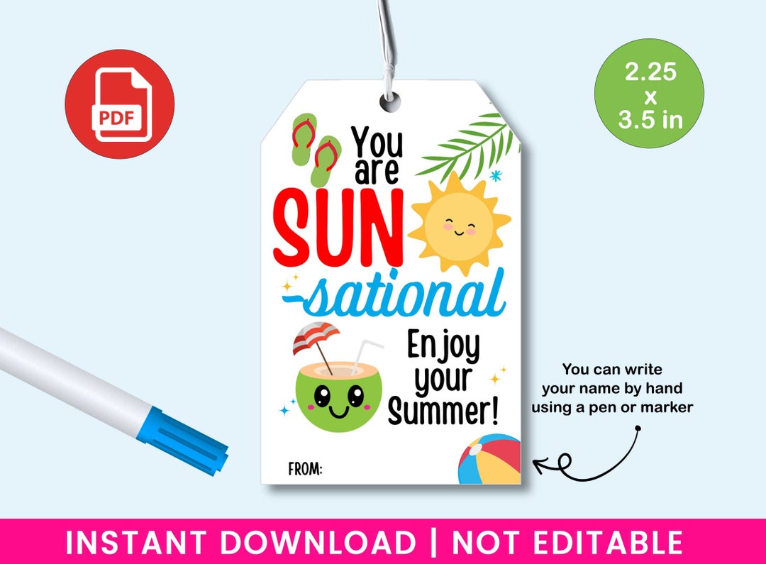 Sun Printable Gift Tag Design, Summer Favor Tags, Beach Themed, Pool ...