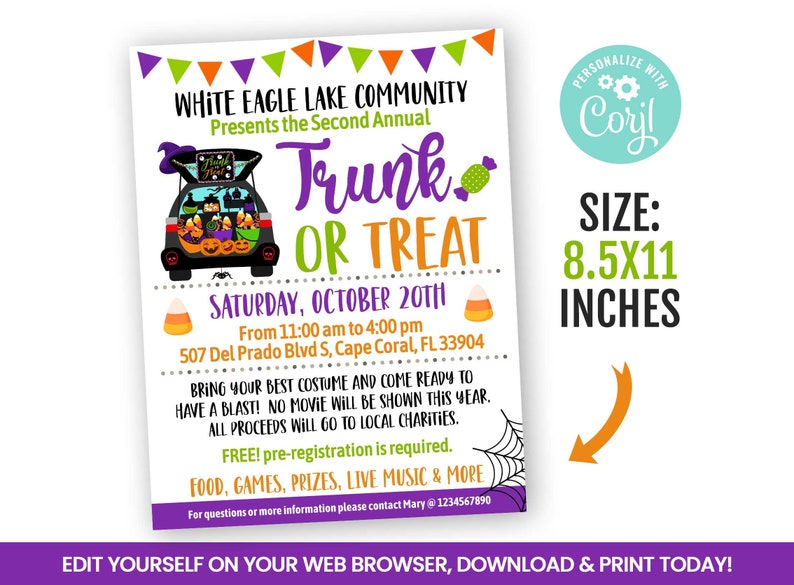 EDITABLE Halloween Trunk or Treat Flyer Template 8.5x11 - Etsy