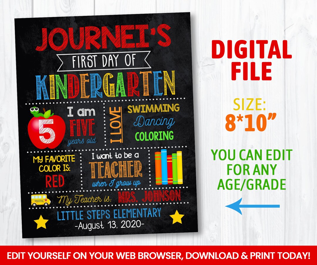 EDITABLE 1st Day of School Chalkboard Sign, Apple, Books Self Editing ...