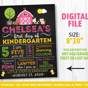 EDITABLE Farm Animals 1st Day of School Chalkboard Sign, Barnyard Self ...