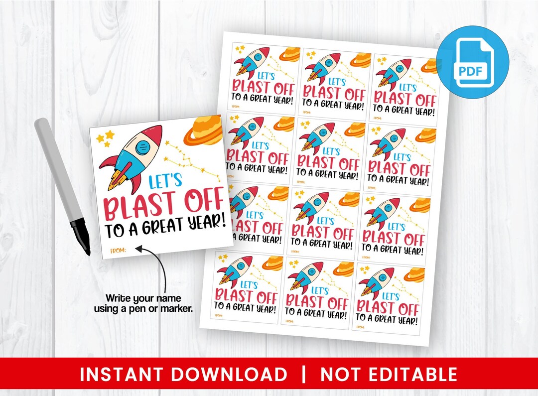 Back to School Gift Tags Rocket in the Space With Stars Printable PDF ...