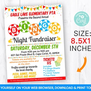 EDITABLE Bingo Night Fundraiser Flyer Template, Charity Non Profit ...