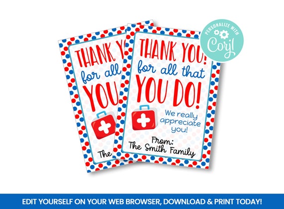 EDITABLE Nurse Appreciation Gift Tag, Thank you for all you do Treat ...