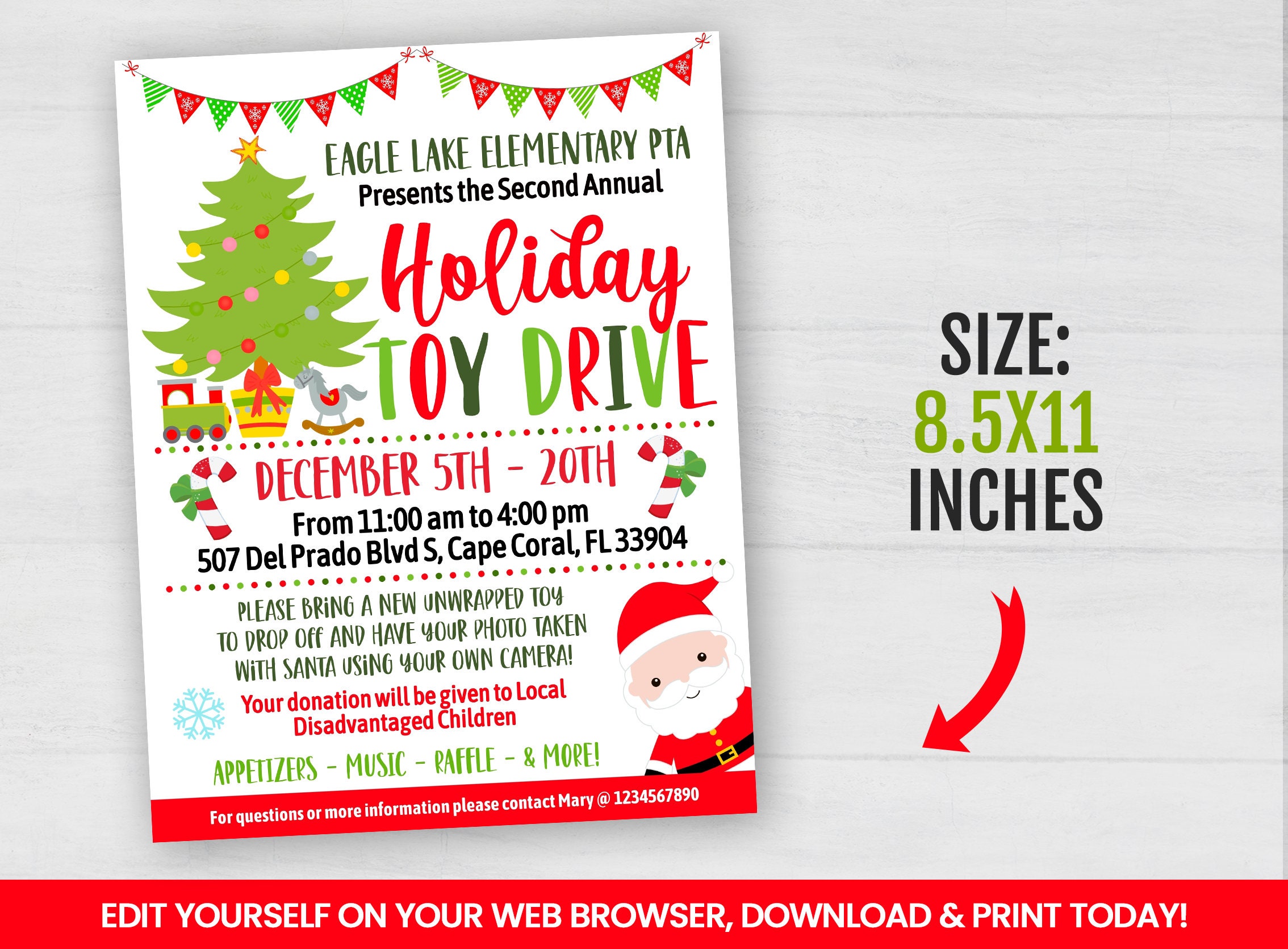 EDITABLE Holiday Toy Drive Flyer Template Charity Non Profit - Etsy