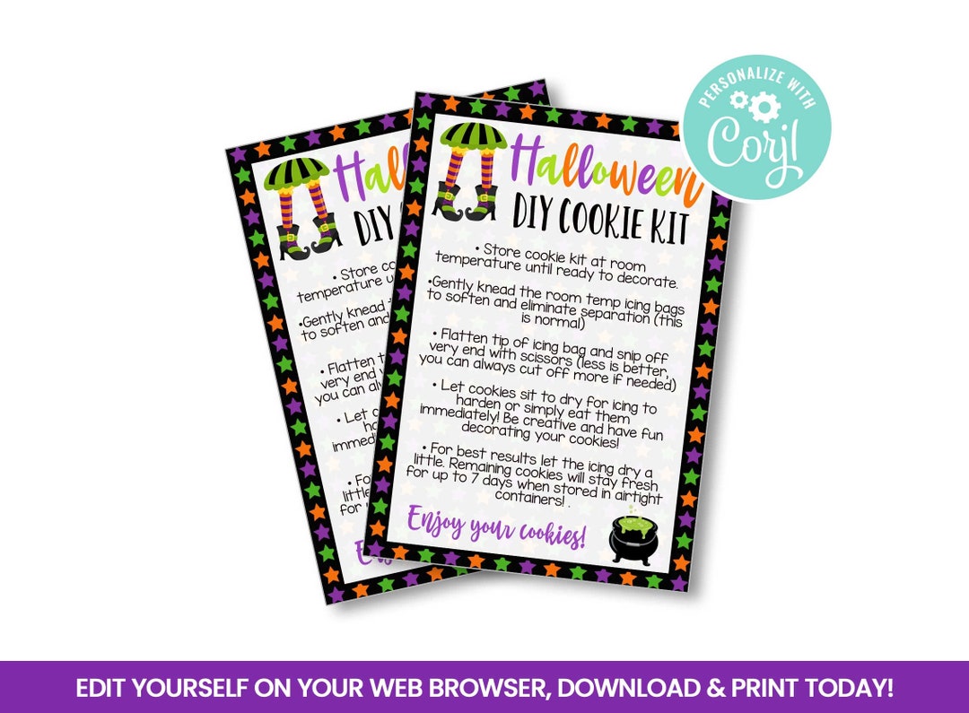Editable Halloween DIY Cookie Kit Instructions, Cookie Packaging Self ...
