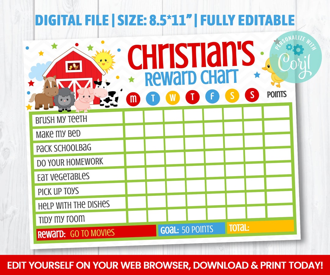 EDITABLE Farn Animals Reward Chart Barnyard Routine Chart - Etsy