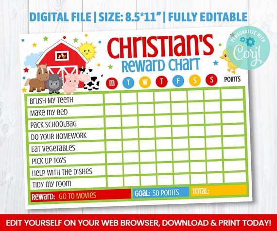 EDITABLE Farn Animals Reward Chart, Barnyard Routine Chart, Self ...
