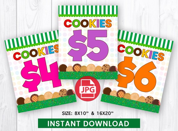 Cookie Booth Price Printable Sign, 5, 6 and 7 dollars, Scout Cookie ...