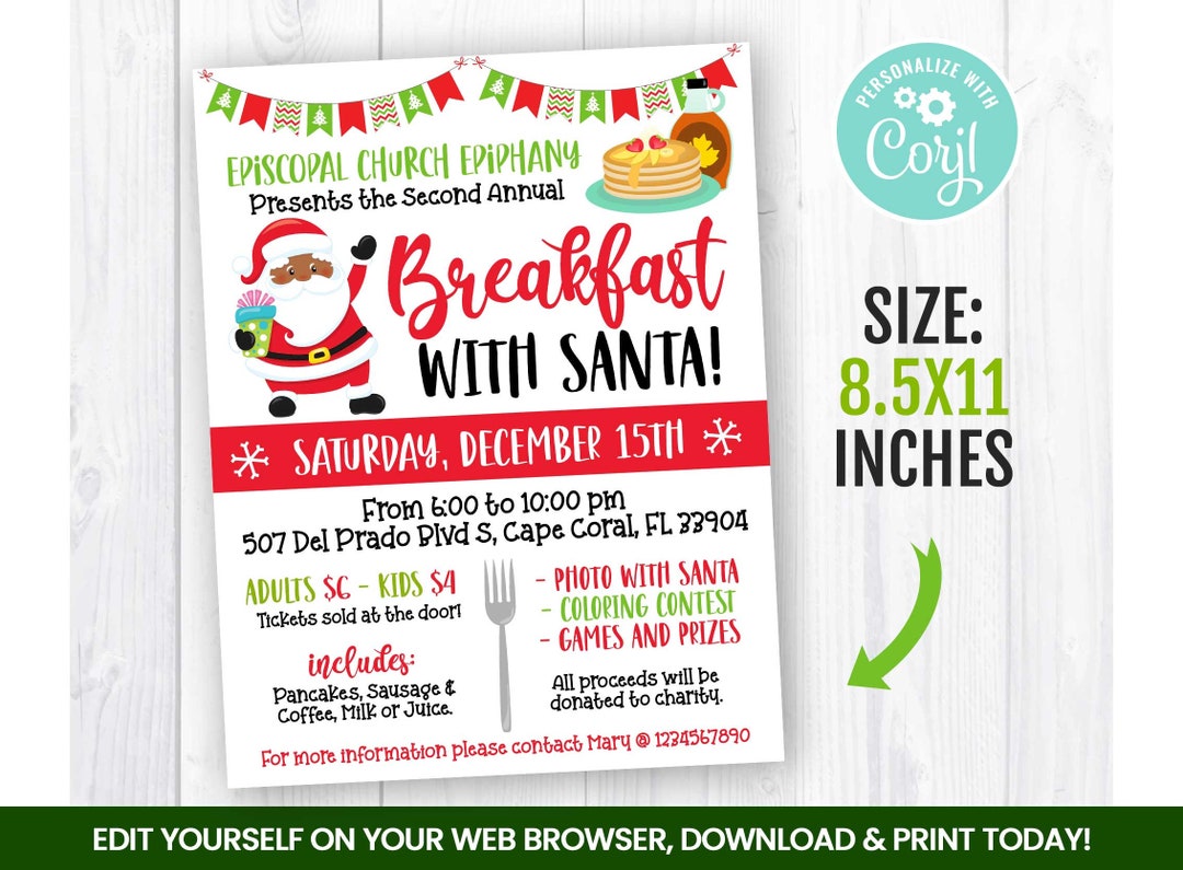 EDITABLE Breakfast With Santa Flyer Template, Pancakes Flyer, African ...