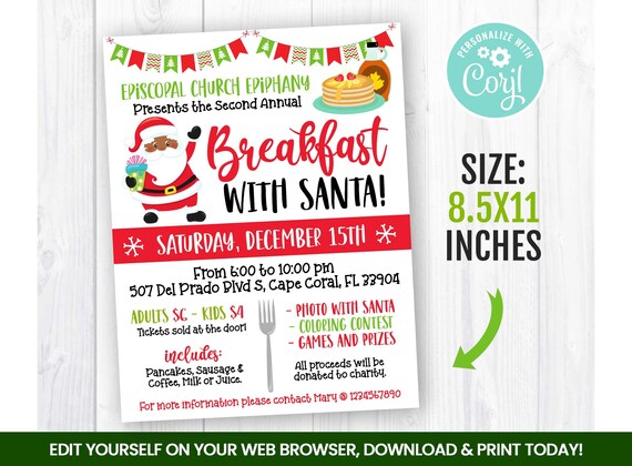 EDITABLE Breakfast With Santa Flyer Template, Pancakes Flyer, African ...