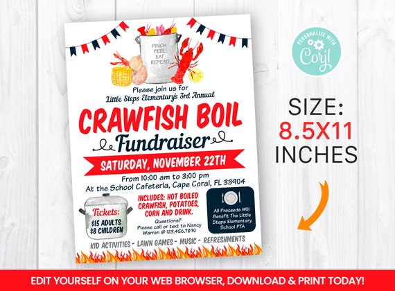 EDITABLE CrawFish Boil Fundraiser Flyer Template, Charity Non Profit ...